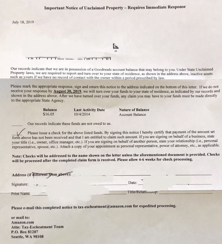 Important Notice of Unclaimed Property from Amazon.com - Casagrander Press